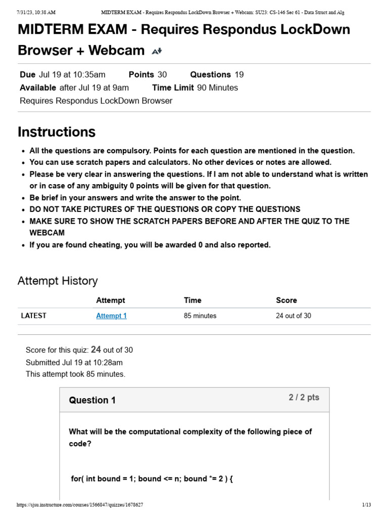 CS146 Midterm Exam Instructions | PDF | Computing | Computer Programming