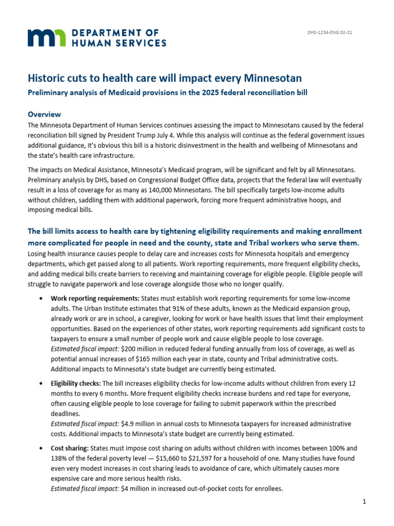 Historic Cuts To Health Care Will Impact Every Minnesotan | PDF ...