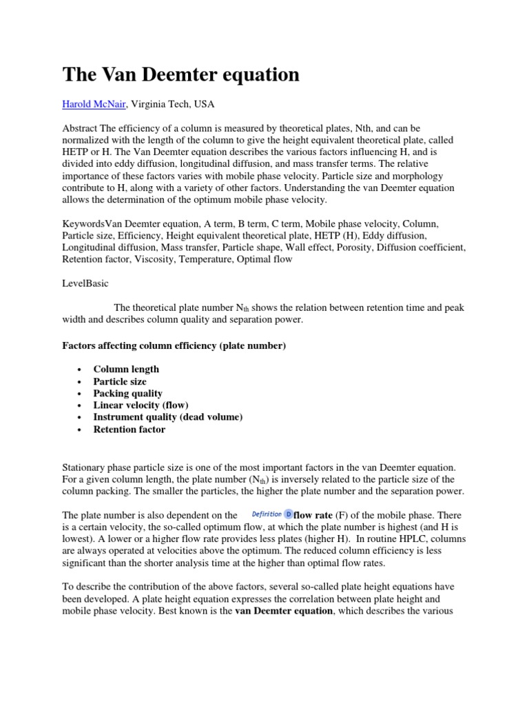 The Van Deemter Equation Diffusion Chromatography Free 30 Day Trial Scribd