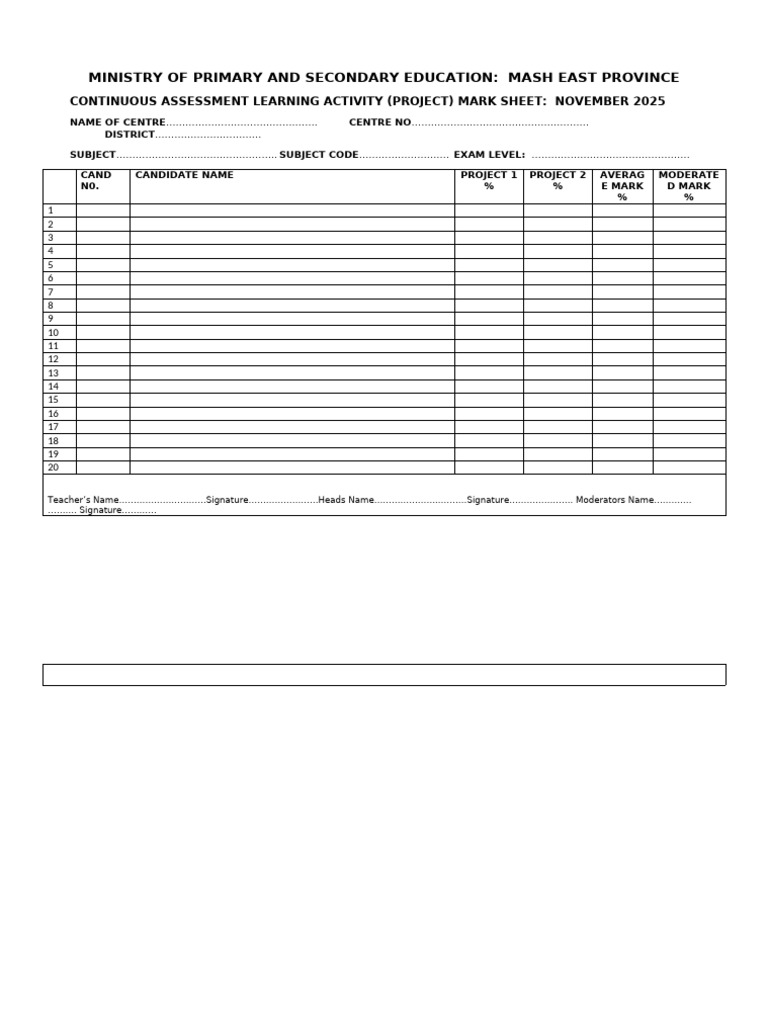 Project Recording Sheet 2025 | PDF