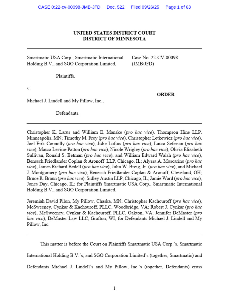 Smartmatic v. Lindell - Order Granting Summary Judgment | PDF | Voting ...