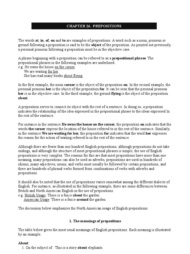 Chapter 26. Prepositions | PDF | Language Arts & Discipline