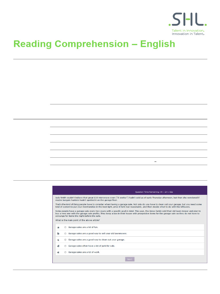 Reading Comprehension - English | PDF
