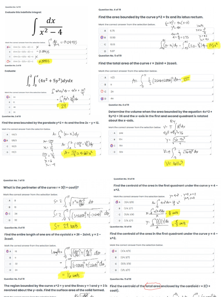 Integral Calculus Module Exercise | PDF
