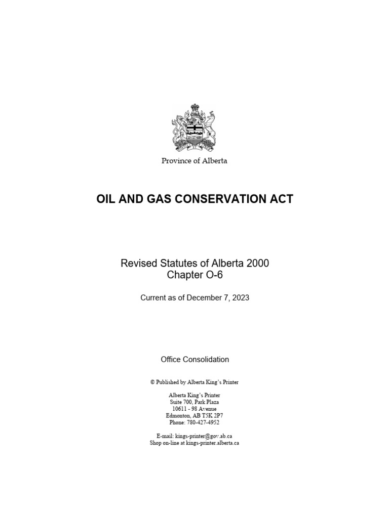 Gov AB Statues of AB 2000 CH O06 - Oil & Gas Conservation Act | PDF ...