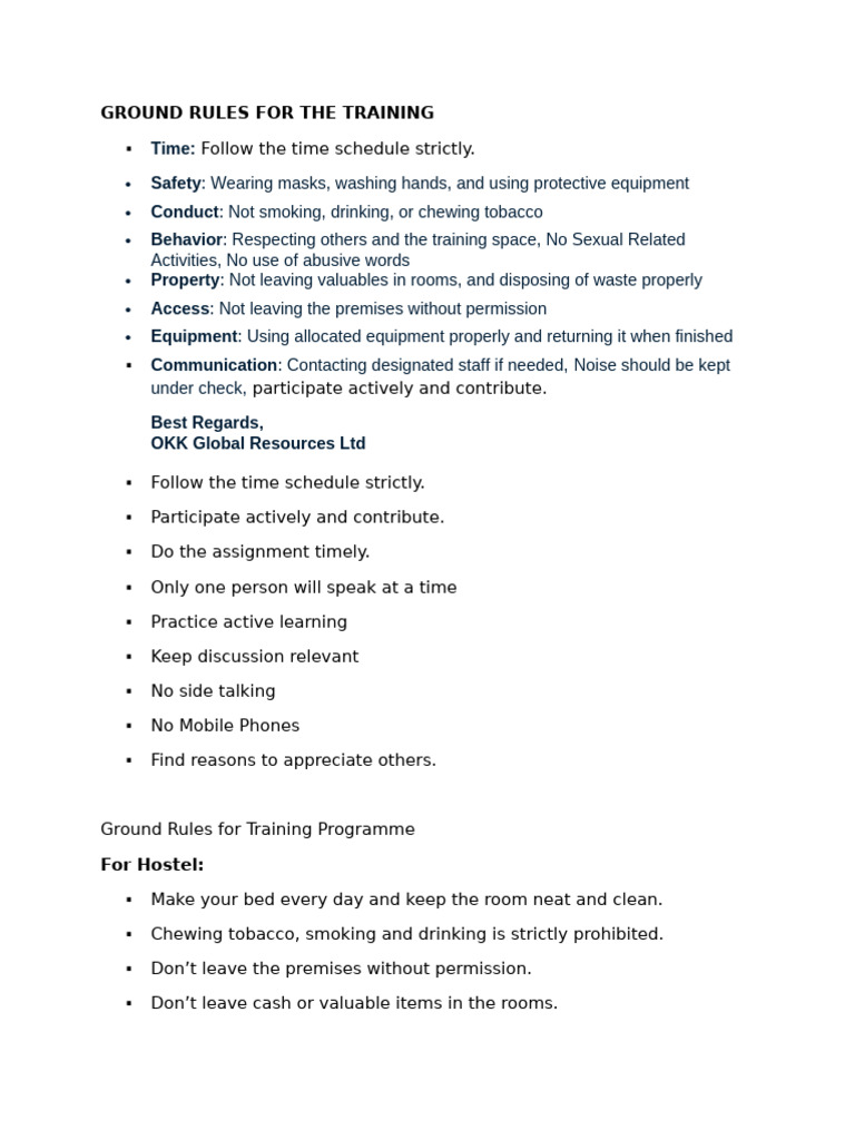 Training Session Ground Rules | PDF