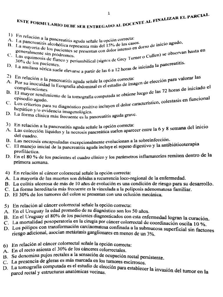 Primer Parcial 2018 Clínica Quirúrgica Fmed UdelaR | PDF