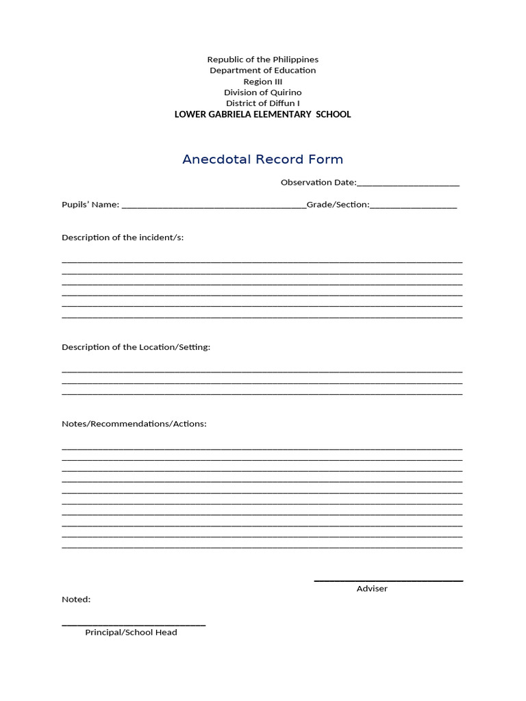Anecdotal Record Form for DepEd | PDF