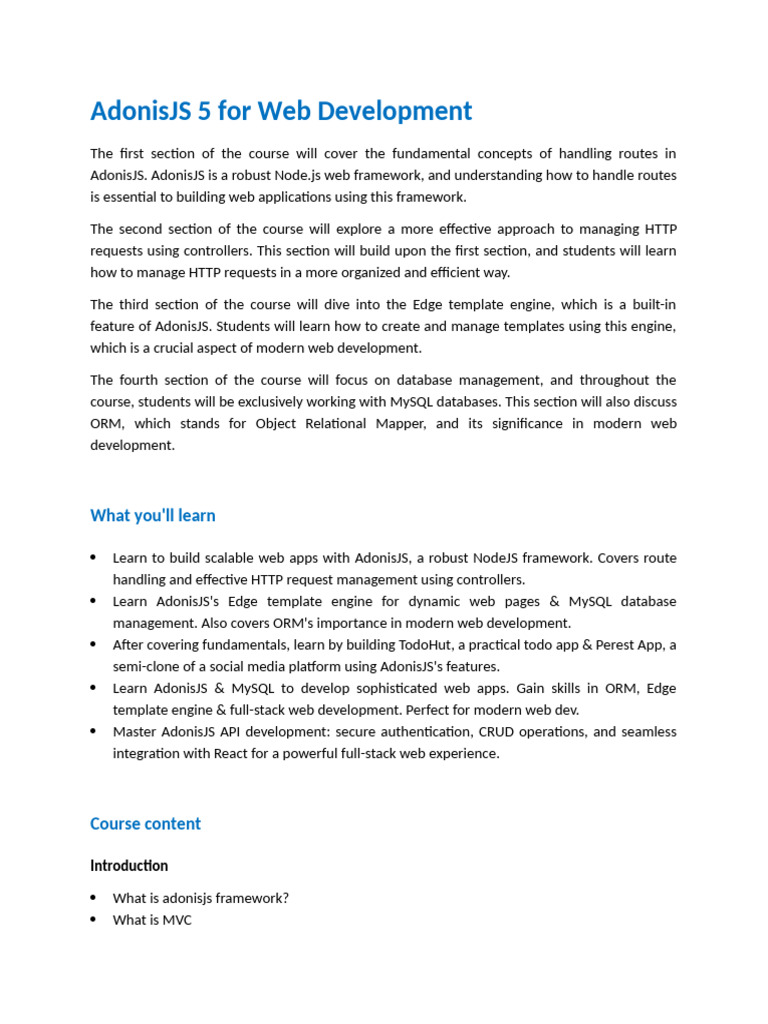 AdonisJS 5 For Web Development | PDF | Web Development | Databases