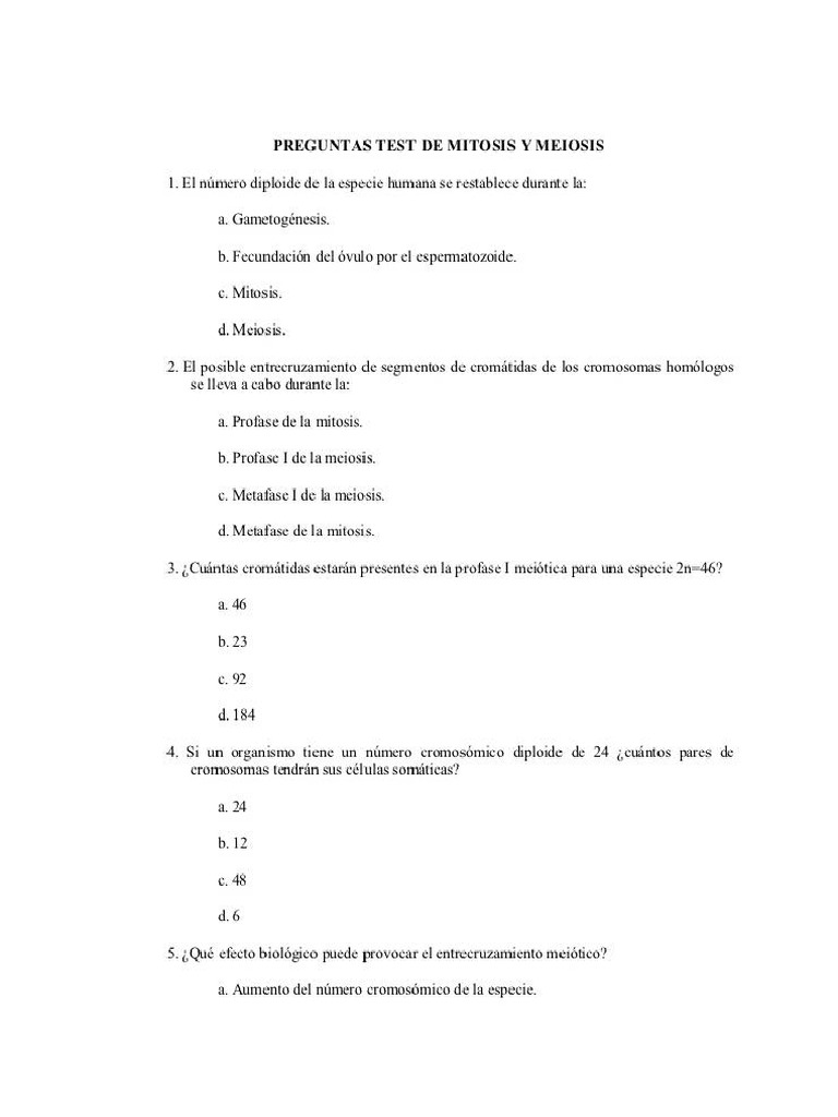 Mitosis Meiosis Test | PDF