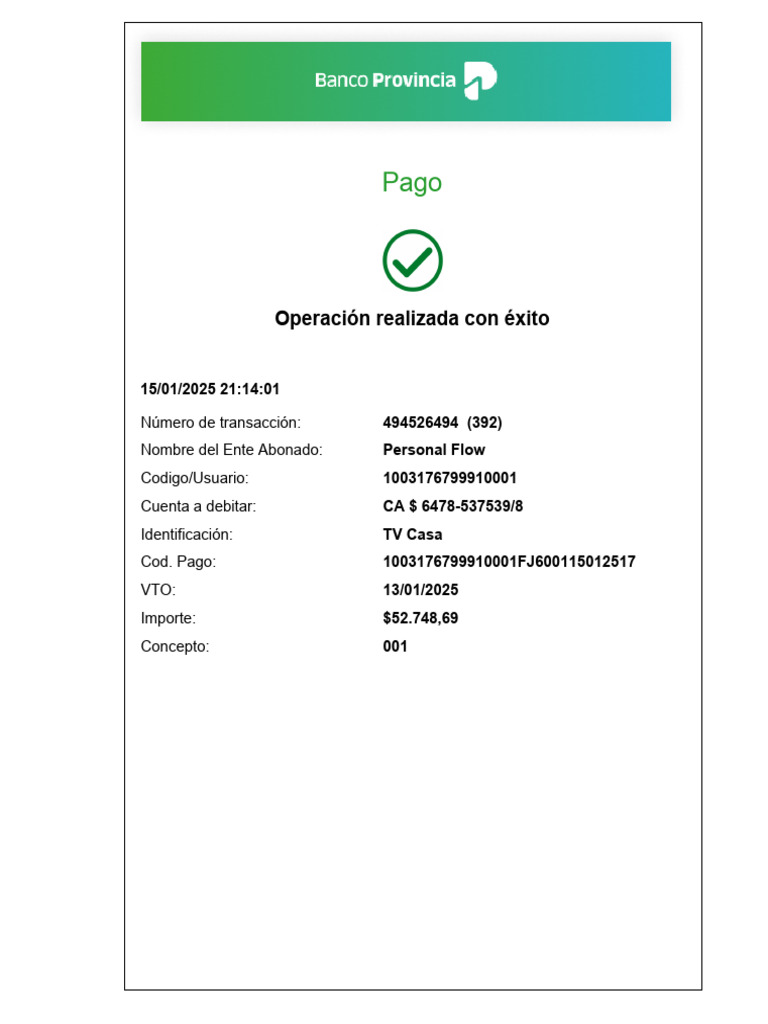 Pago exitoso de Personal Flow | PDF