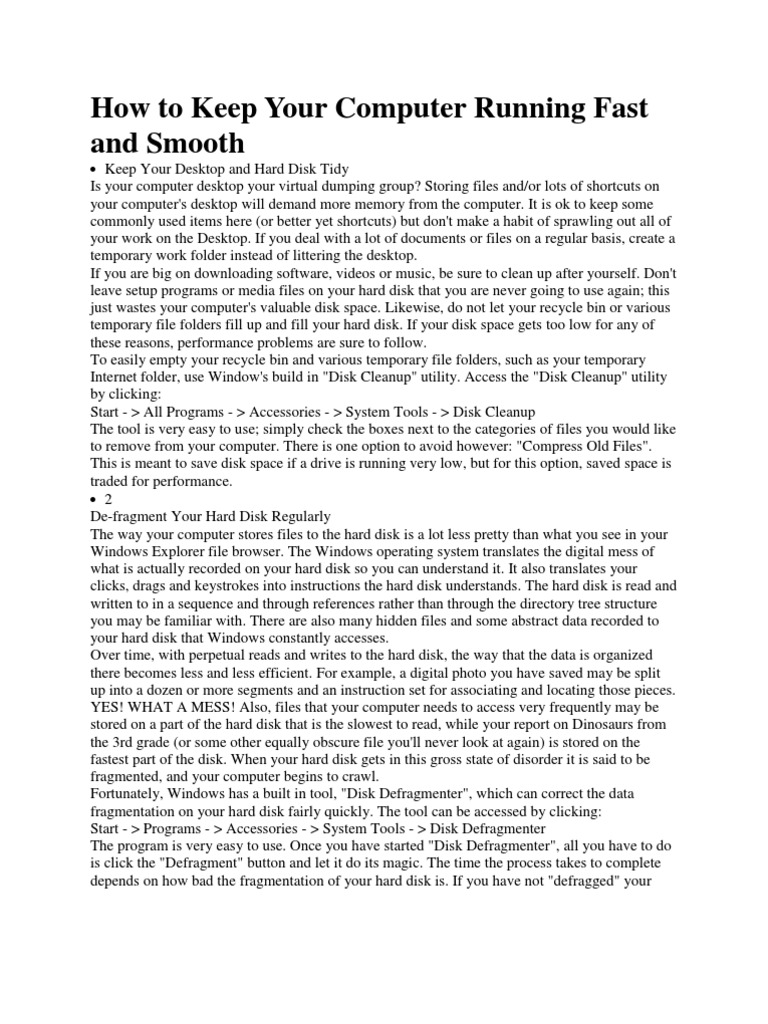 How To Keep Your Computer Running Fast and Smooth | PDF | Computer ...