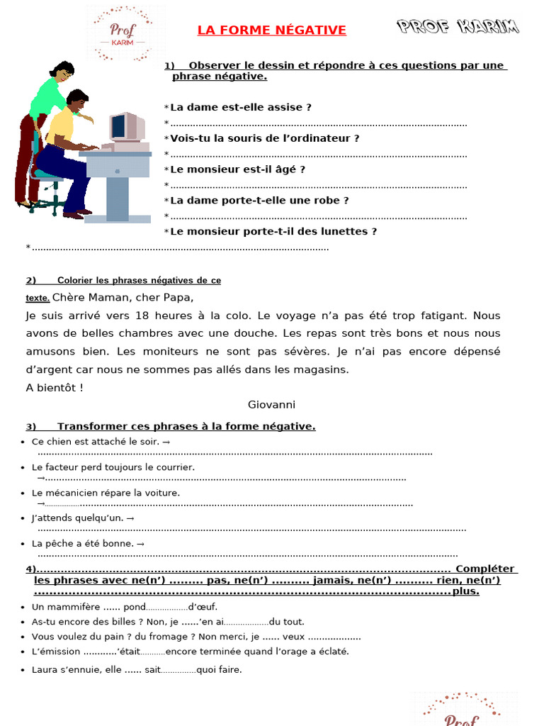 La Forme Negative Exercices 1 | PDF