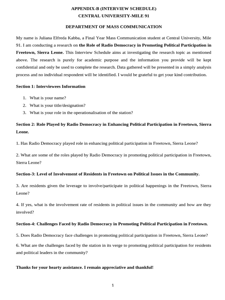 Interview Schedule on Radio Democracy's Impact | PDF
