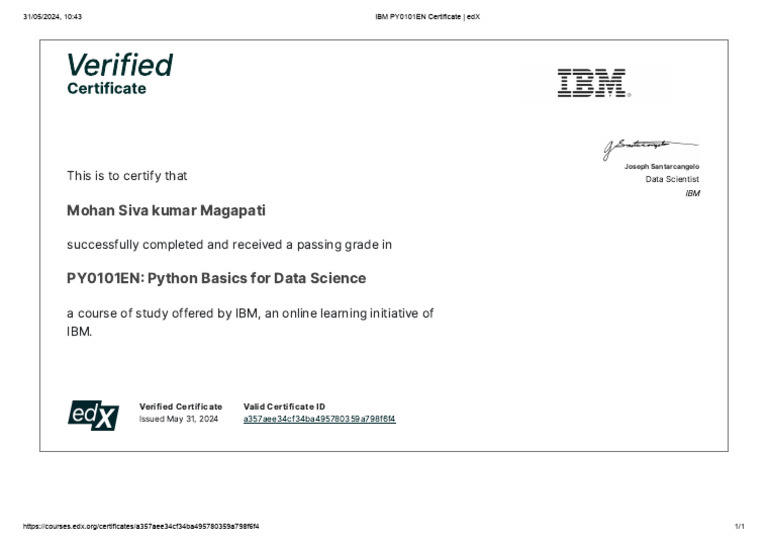 Python Basics For Ds IBM PY0101EN Certificate - EdX | PDF