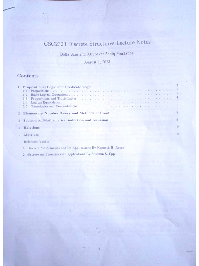 CSC2323 Discrete Structures 1&2 | PDF