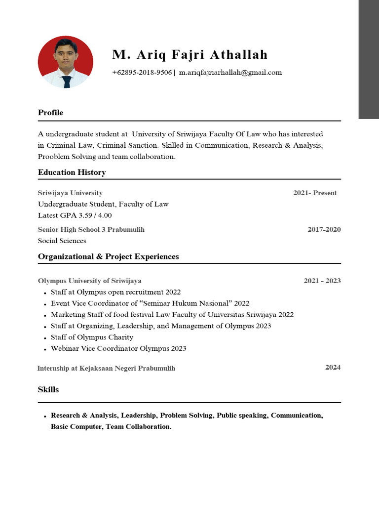 CV Muhammad Ariq Fajri Athallah | PDF
