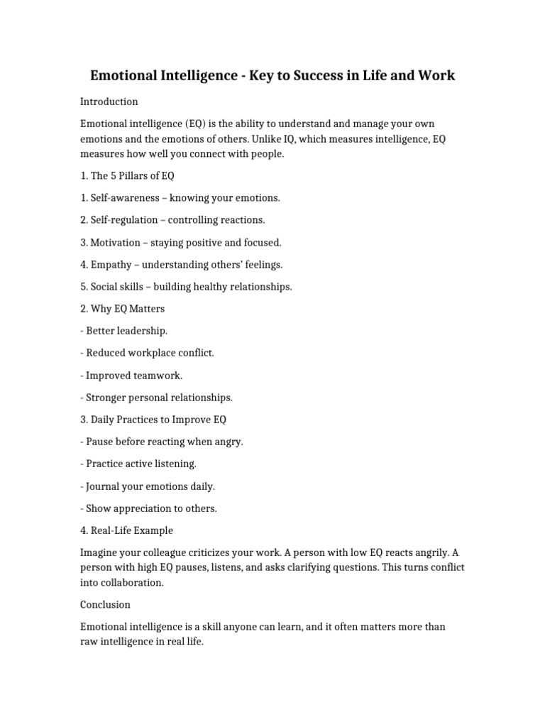 Emotional Intelligence - Key To Success in Life and Work | PDF