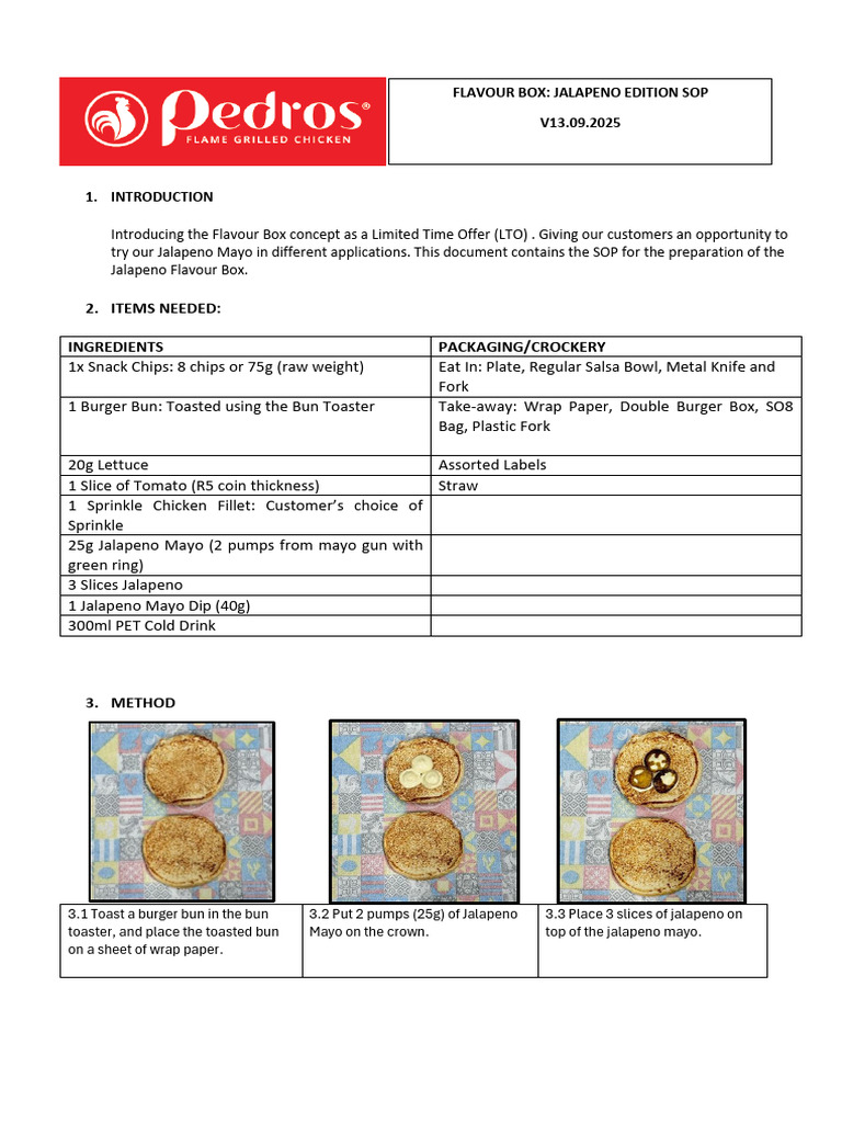Jalapeno Flavour Box SOP Guide | PDF | Hamburgers | Foods