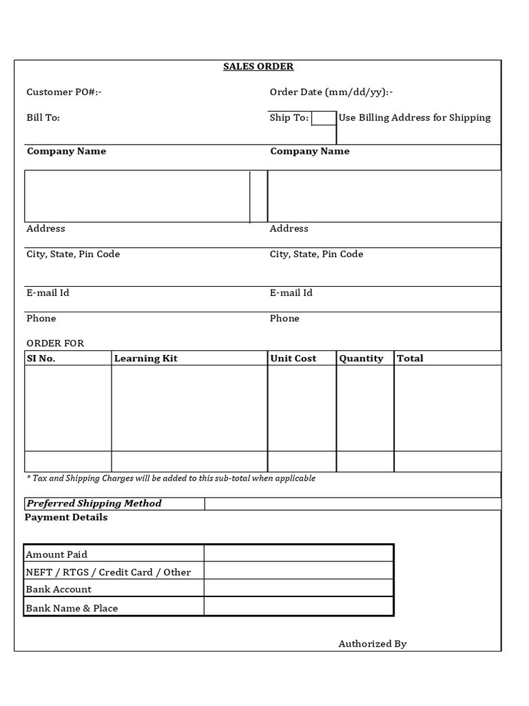 Sales Order Form Template | PDF