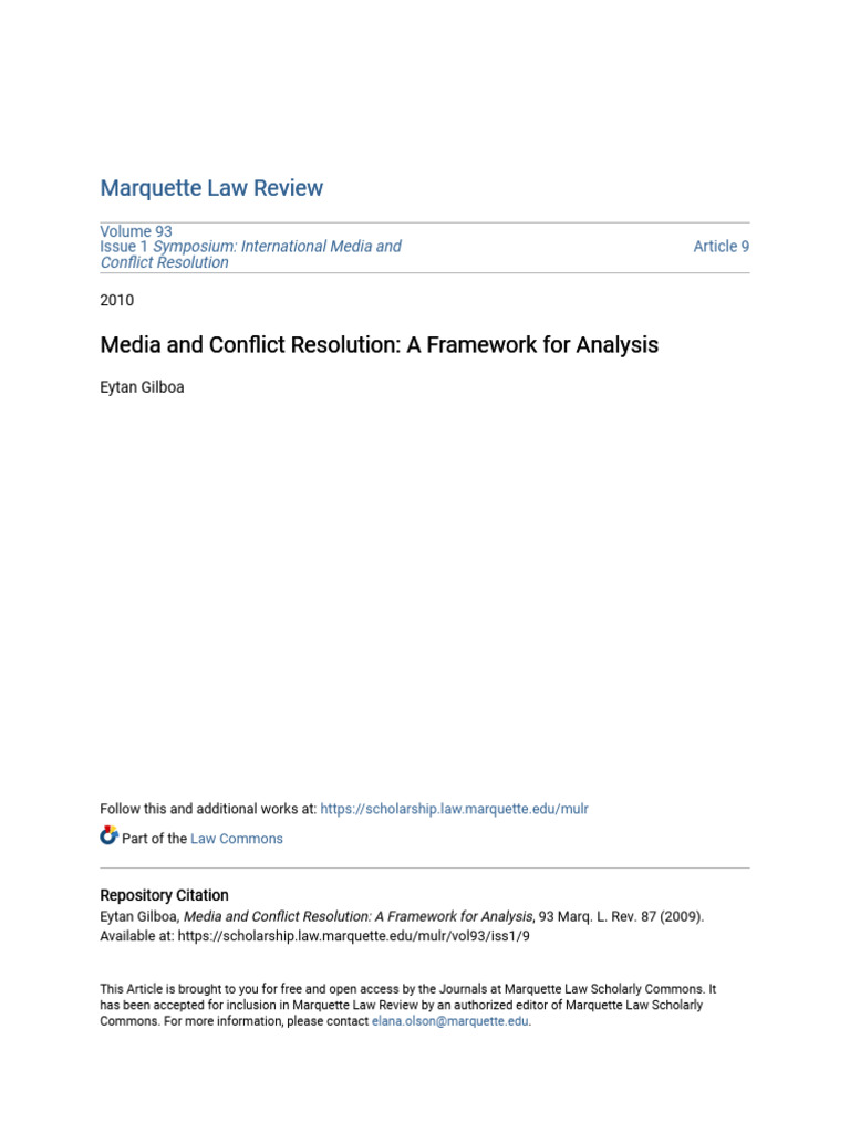Media and Conflict Resolution - A Framework For Analysis | PDF ...
