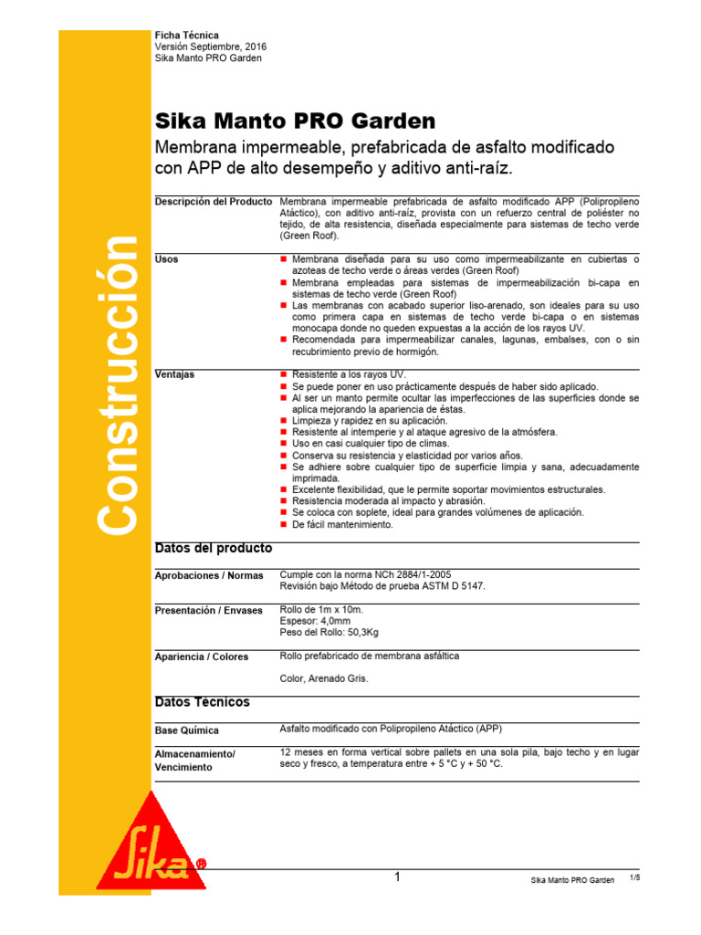 Membrana Impermeable Sika Manto PRO Garden | PDF | Hormigón | Materiales