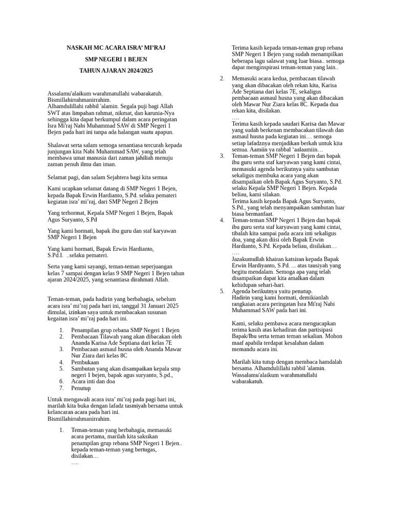 Naskah MC Acara Isra Mi'raj | PDF