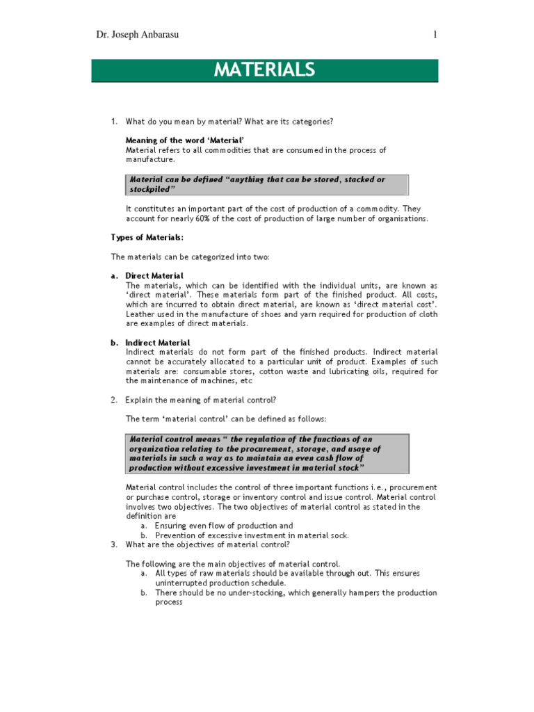 Materials: Dr. Joseph Anbarasu 1 | PDF | Invoice | Inventory