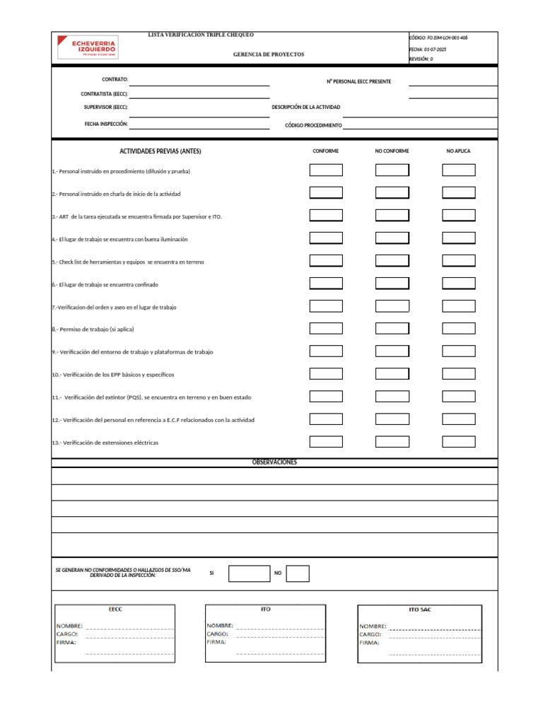 FO - eim-LCH-001-406 Lista Verificación Triple Chequeo | PDF