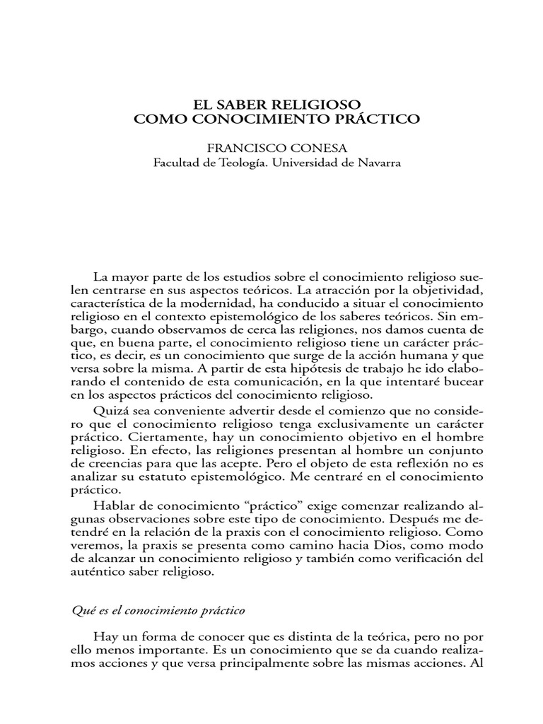 El Saber Religioso Como Conocimiento Pra | PDF | Conocimiento | Dios