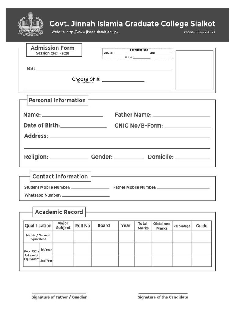 Undergraduate Admissions Form | PDF