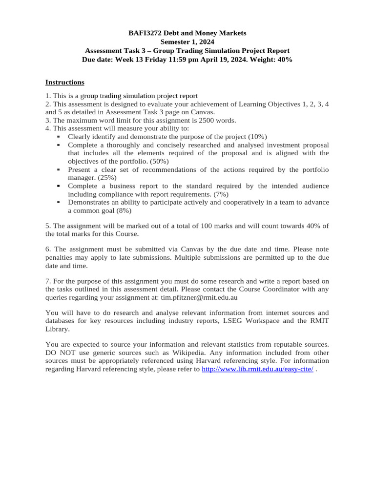 BAFI3271 (SIM) Assessment 3 Detail - Semester 1, 2024 | PDF ...