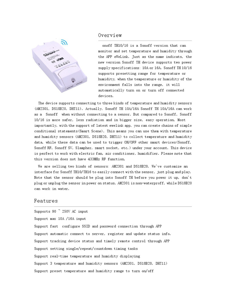 Sonoff TH10/16 User Manual | PDF | Wi Fi | Ieee 802.11