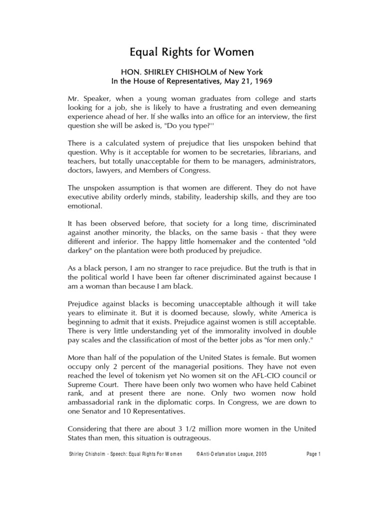 Chisholm Speech Womans Rights | PDF | Prejudices | Discrimination