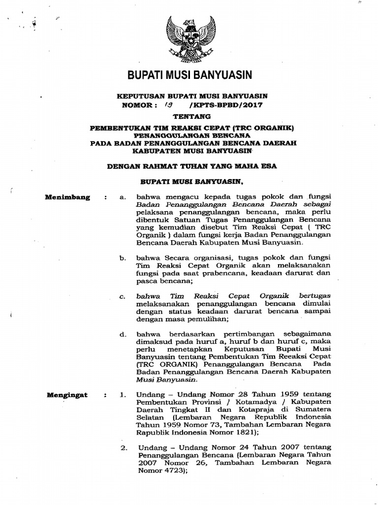 Nomor 19-Pembentukan Tim Reaksi Cepat (TRC) Organik Penanggulangan ...
