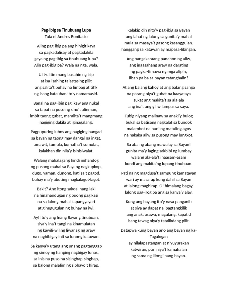 Pag-Ibig Sa Tinubuang Lupa | PDF