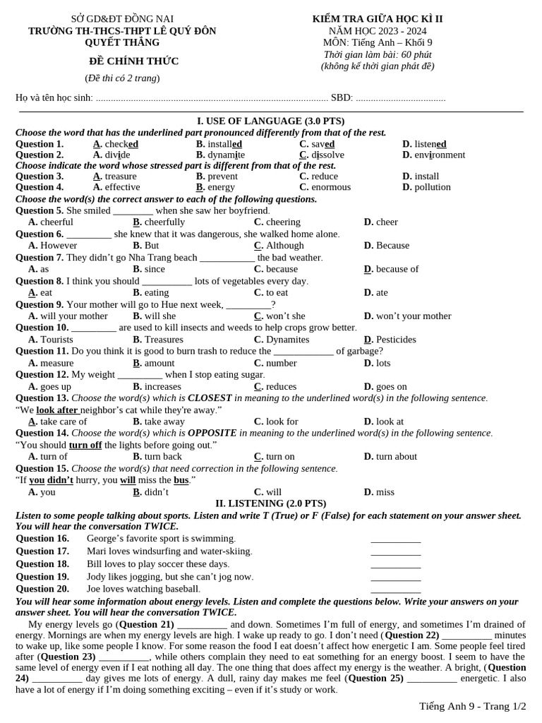 Tiếng Anh Ghk 2 k9 Tram Anh | PDF