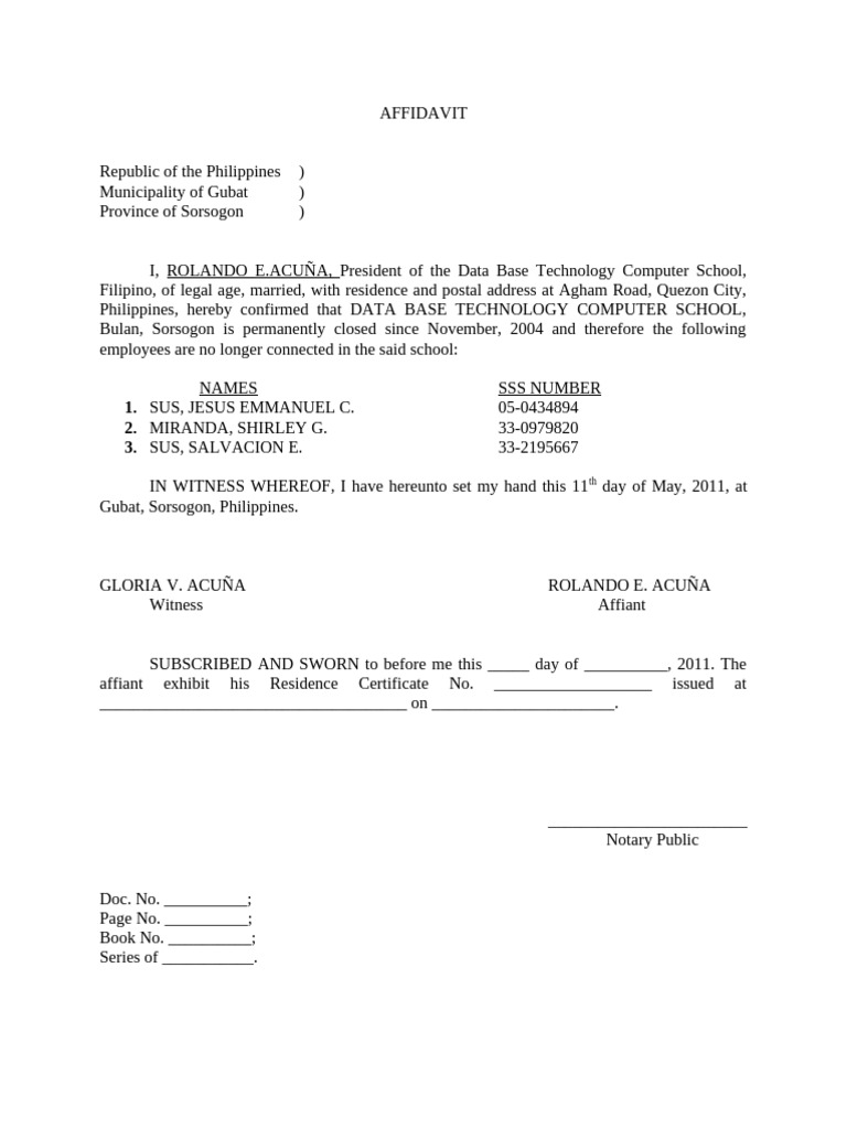 Affidavit of School Closure in Sorsogon | PDF