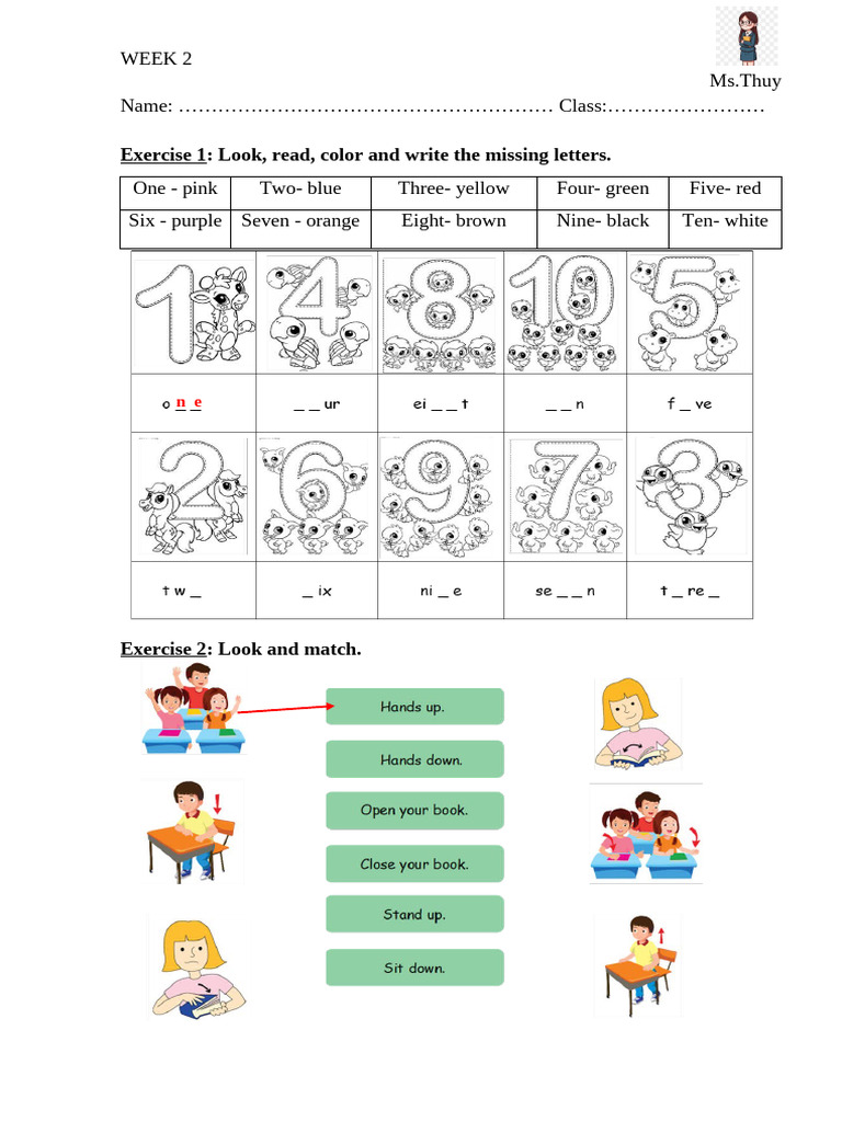 Week 2 Color and Vocabulary Exercises | PDF