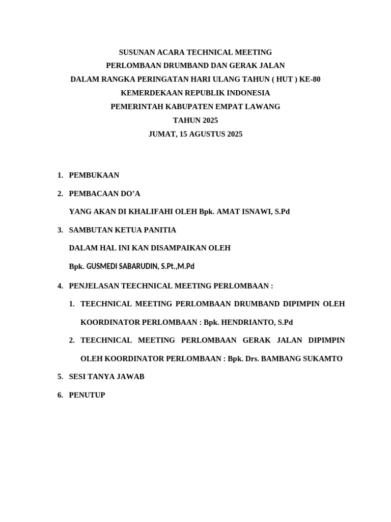 Susunan Acara Technical Meeting. | PDF