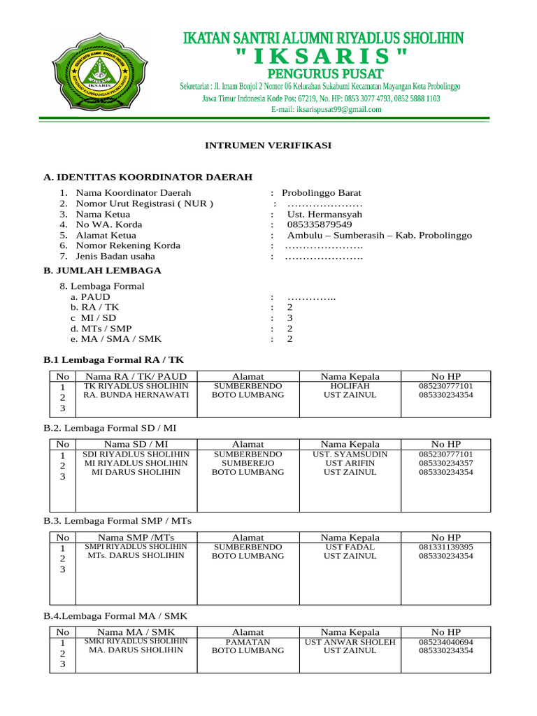 Verifikasi Data Koordinator Probolinggo | PDF