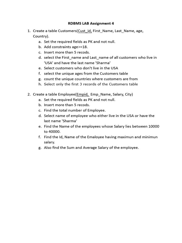 RDBMS LAB Assignment - 4 | PDF