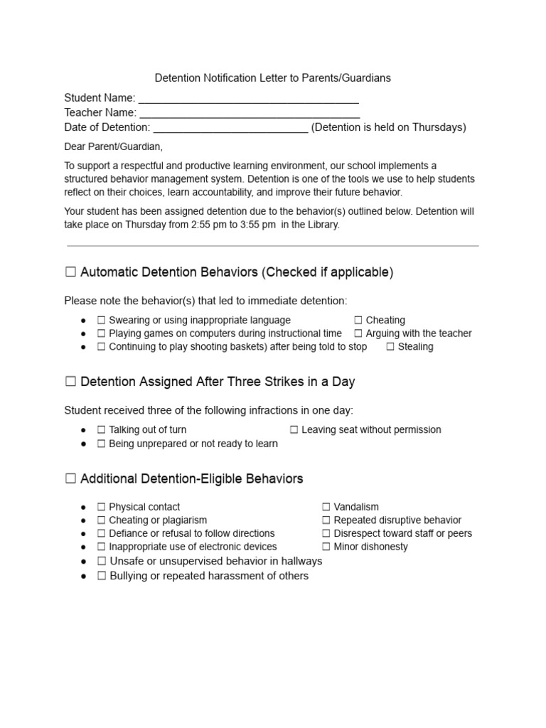Detention Notification for Parents | PDF