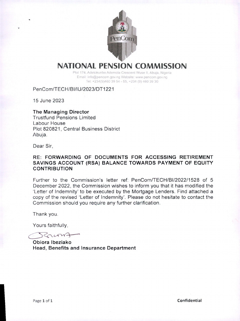 Forwarding of Documents For Accessing Retirement Savings Account Rsa ...