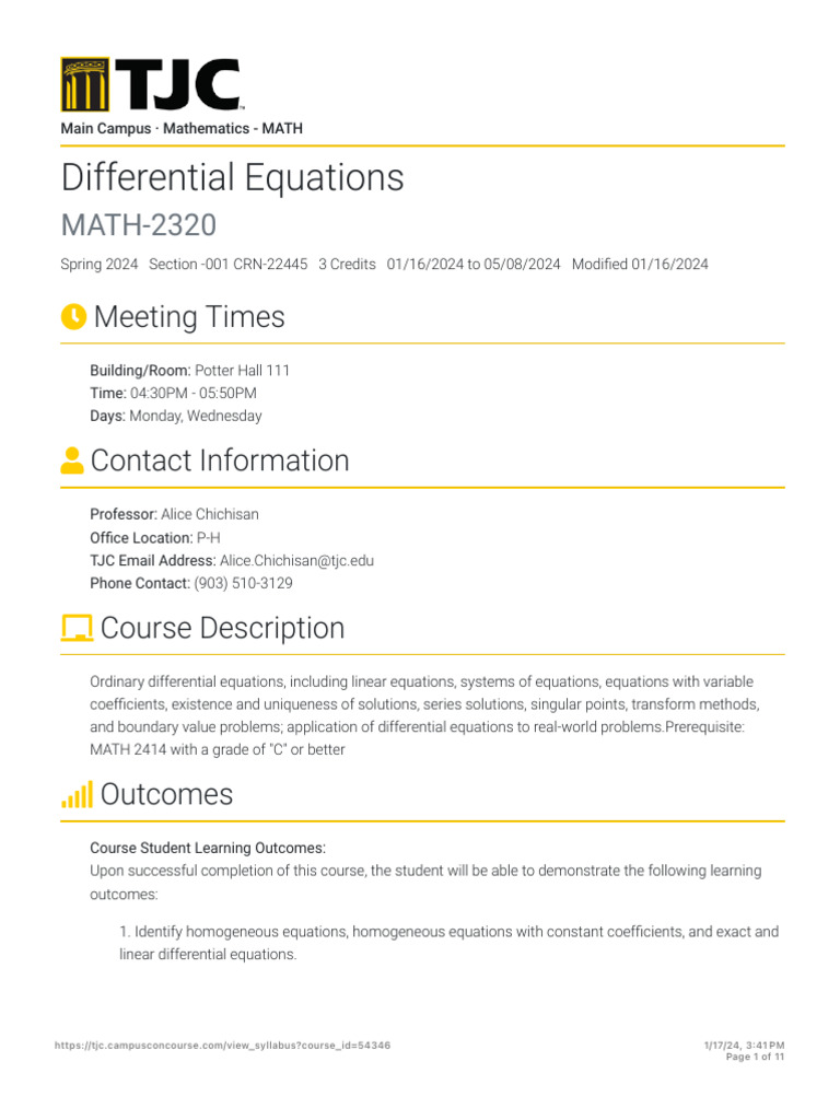 Differential Equations Course Syllabus | PDF | Equations | Differential ...