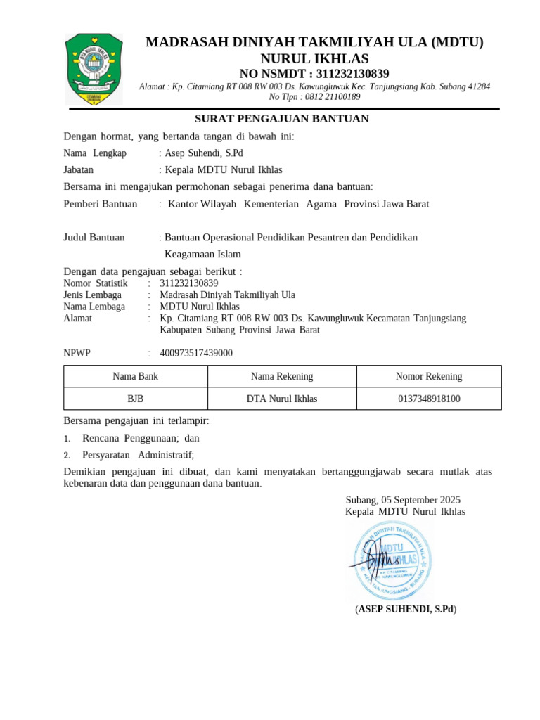 Pengajuan Bop Dta | PDF