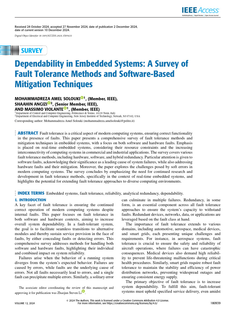 Dependability in Embedded Systems A Survey of Fault Tolerance Methods ...