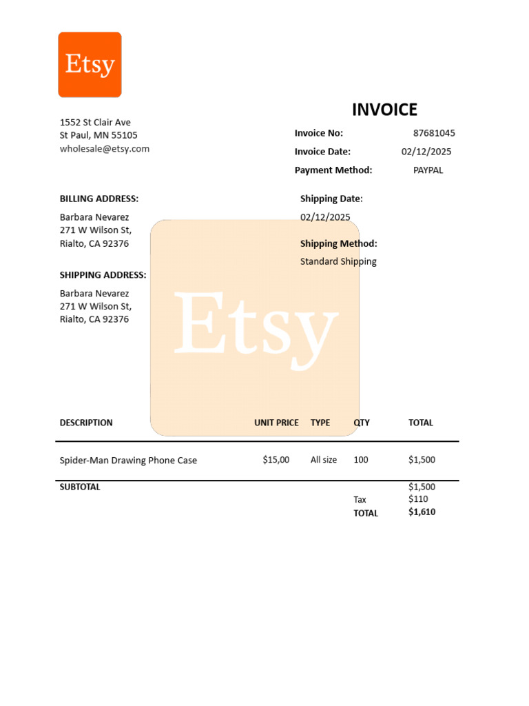 Invoice for Spider-Man Phone Cases | PDF