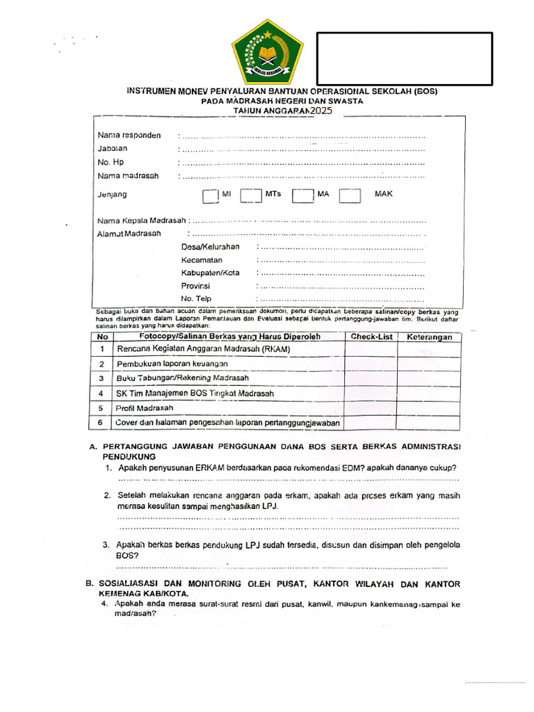 Instrumen Monev | PDF