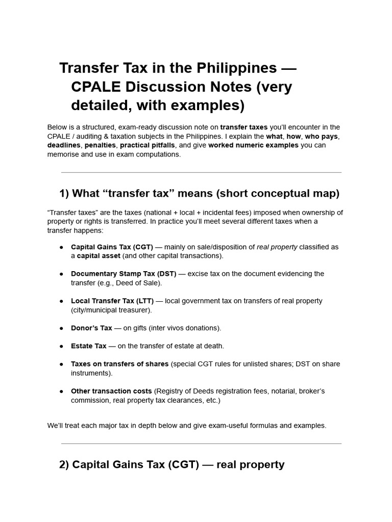 Transfer Taxes in the Philippines | PDF | Tax Deduction | Taxes